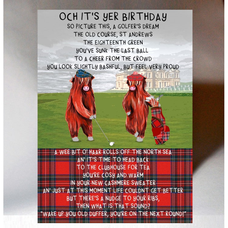 Funny Scottish Birthday Card | Highland Cow Golfing |Noah Home & Gifts